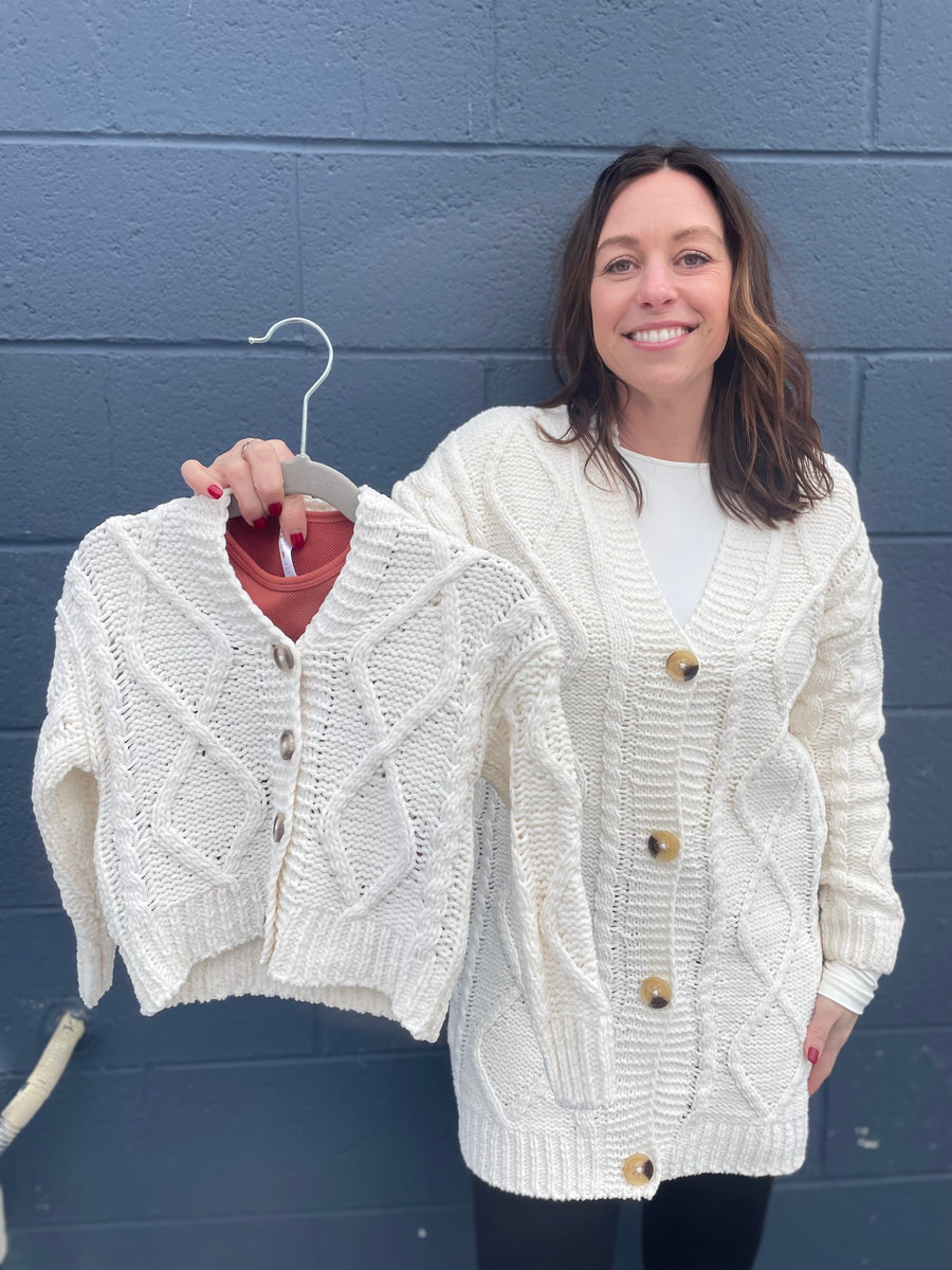Ivory Cable Knit Cardigan Mini Me – Two Sisters Boutique